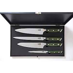 Big Green Egg Culinary Chef Knife Set (4 piece) with Case - German Steel Knives, 8” Chef Knife, Santoku Knife, Slicing Knife, and Paring Knife. Best Chef Knife Set