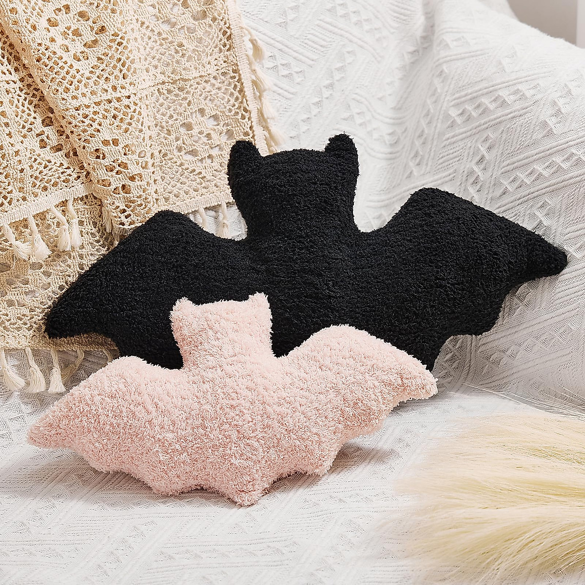 Mokoggiri Stuffed Animal Bat Plush Stuffed Bats Figures Throw Pillow Gifts Home Decor Halloween Decorations (Black, 12 x 7 inch)