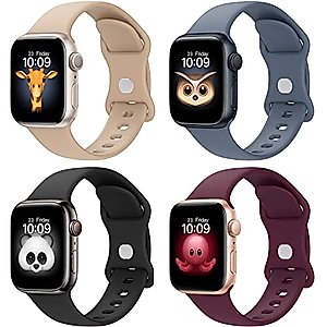 BRG 4 Pack Bands for Apple Watch Band Series 9, Ultra/Ultra2, SE Series 8 7 6 5 4 3 2 1 40mm 38mm 41mm, Women and Men Sport Apple Watch Bands, Soft Silicone Strap Replacement for iWatch Bands