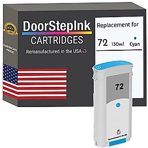 DoorStepInk Remanufactured in The USA Ink Cartridge Replacements for HP 72 130ml Cyan C9371A for HP DesignJet T1120 T1200 T1300 T2300 T610 T620 T770 T790 T795