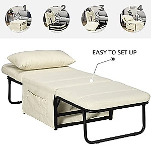 HOMCOM Folding Sofa Bed, 4-in-1 Multi-Function Sleeper Chair Bed Ottoman with Adjustable Backrest, Pillow, Side Pocket for Home Office, Bedroom, Living Room, Cream White