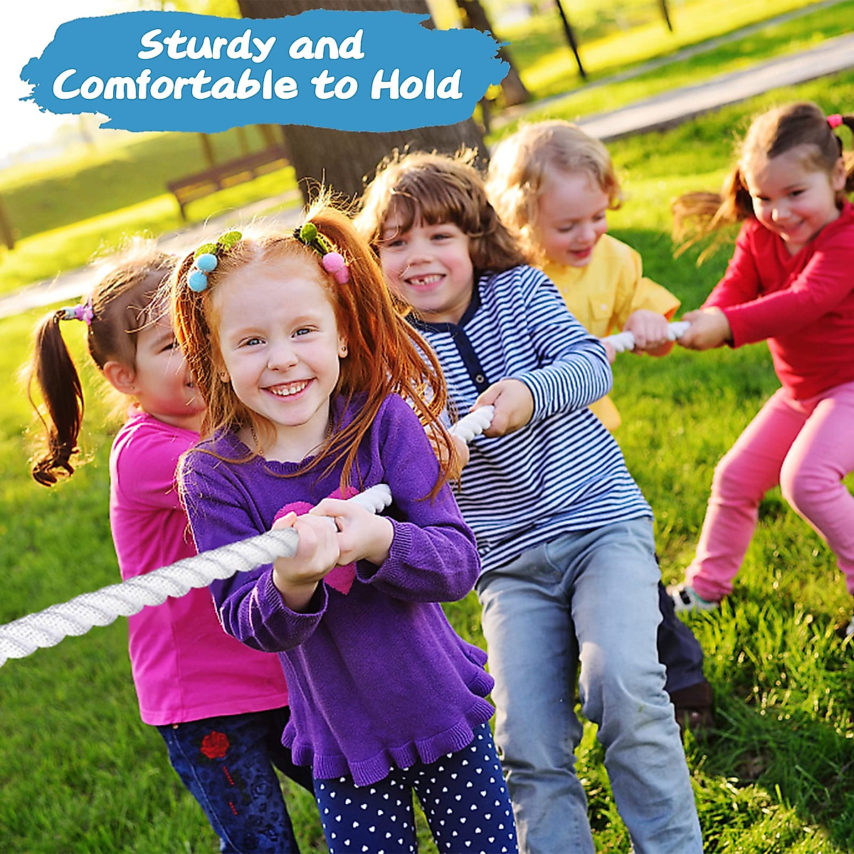 ZEROMX Tug of War Rope for Kids and Adults - 20Ft Tug of War Rope with Flag,Field Day Game,Carnival Games, Outdoor Games for Family - White