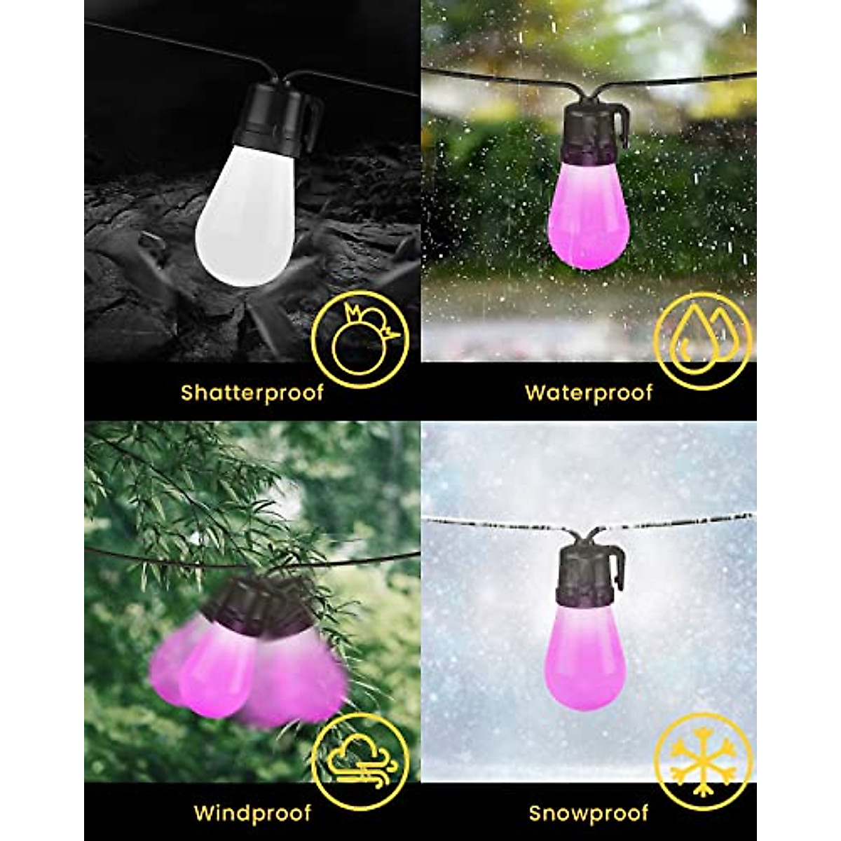 ASAHOM Smart Outdoor String Lights, 45FT Waterproof Dimmable RGB Patio Lights, 15 Shatterproof Multi-Color LED Bulbs, Voice & WiFi APP Control Lights, 30 Scene Modes, Connectable for Party Backyard