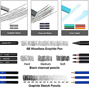 Handyman Crafts 50pcs Sketching Drawing Pencils Set Art Supplies | Sketch pencils,Graphite,Charcoal,Sketch book,Drawing supplies | In Black Zipper Case | For adults,teeage, Kids 9-12
