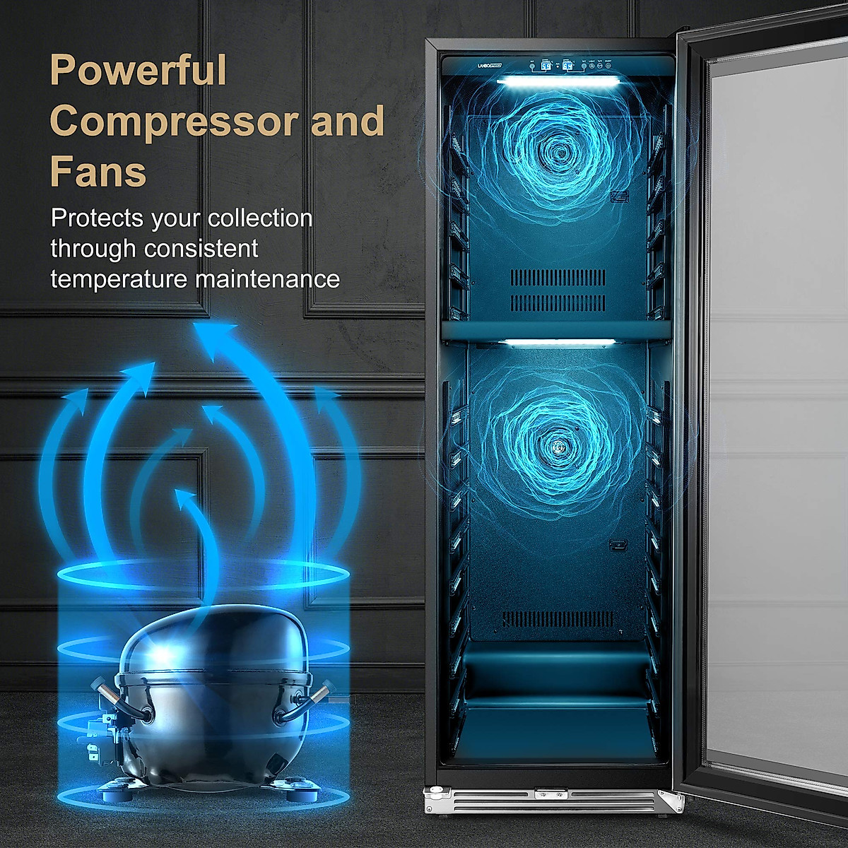 LANBOPRO Wine Cooler Refrigerator 153 Bottle Built-in Dual Zone Wine Cooler, Seamless Stainless Steel Trimmed Door, 24 Inch