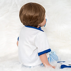 ENADOLL Reborn Baby Doll Realistic Silicone Vinyl Newborn Baby Boy 24 inch Weighted Cotton Body Lifelike Doll Gift Set for Ages 3+(Blue Bear)