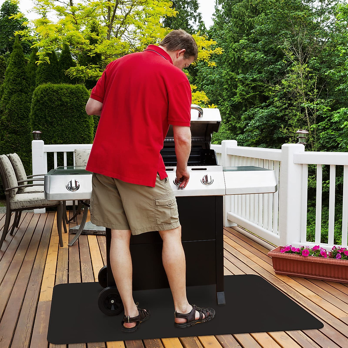 FLASLD Fire Resistent Fireplace Hearth Rug 24×42inch, Gas Grill Splatter Mat Heat Resistant Non Stick BBQ Patio Protector Grilling Gear, Floor Protective Rug