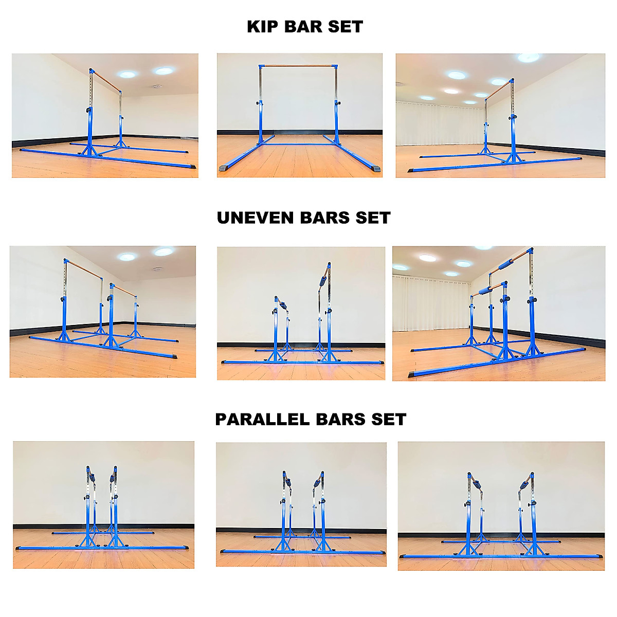 MARFULA Gymnastics Double Horizontal Bars 3Play Parallel Bars Uneven Bars Gymnastics Training Kip Bar with 304 Stainless Steel Regulating Arms & Fiberglass Rail for Indoor Outdoor Home Club Use