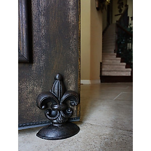 Lulu Decor, Cast Iron Fleur De Lis Door Stop, 2 Lbs, Antique Black Door Stopper (Set of 2)