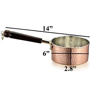 DEMMEX Copper Saucepan & Butter Warmer, 1mm Thick Solid Uncoated Hammered Copper, Wooden Handle, Tin Lined, 100% Handmade (1.2 Quarts-6"x2.8")