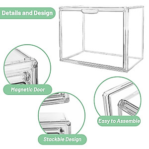 Cutora 2 PACK Clear Book Storage Organizer Stackable Acrylic Book Display Box with Magnetic Door for Bookshelf Easy Assemble Bookcase Containers Display case for Comics Toys Handbags Shoes Purses