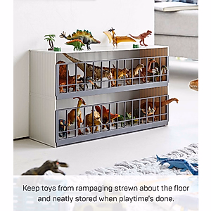 Yamazaki Home Two-Tier Toy Dinosaur and Animal Display Storage Rack, Childrens' Toy Bin Organizer Box, Plastic, Stackable, No Assembly Req.