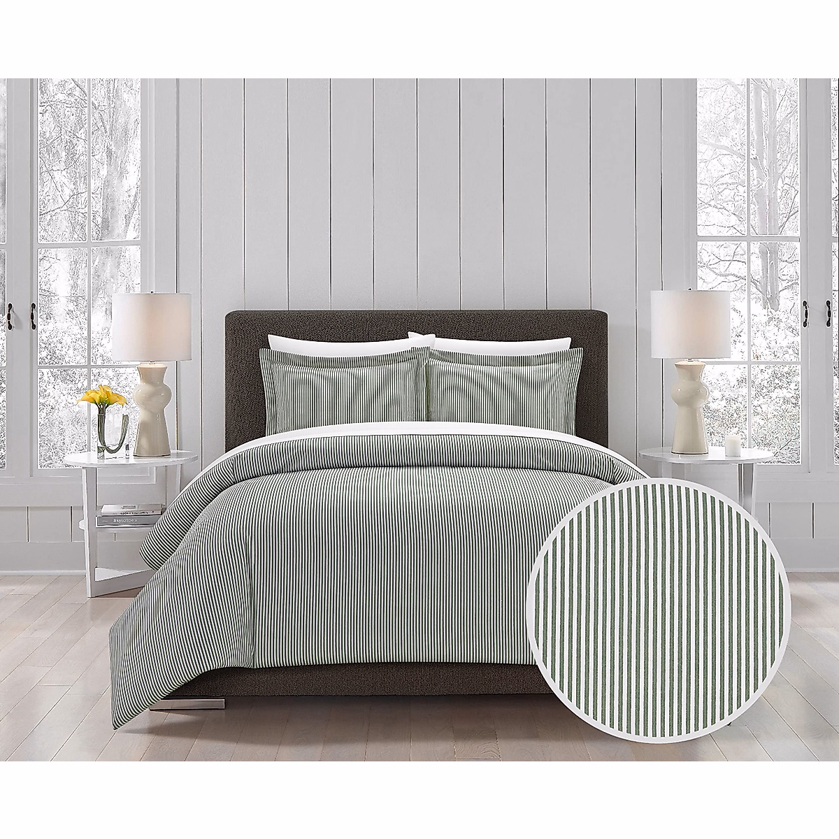 Chic Home Morgan 2 Piece Duvet Cover Set Contemporary Two Tone Striped Pattern Bedding - Pillow Sham Included, Twin, Green