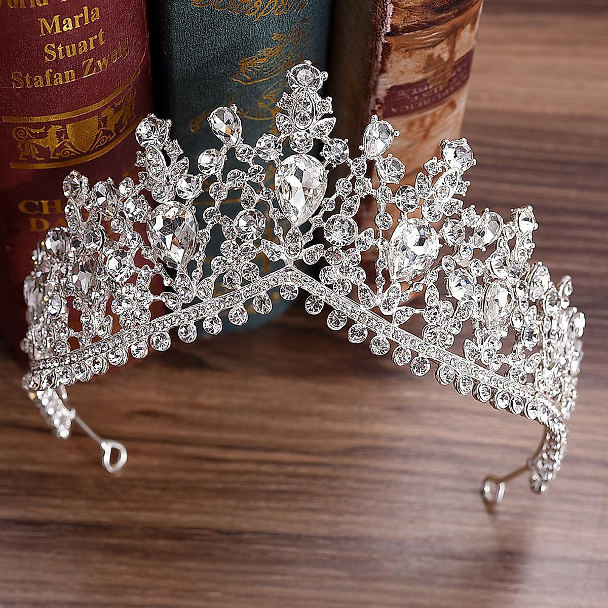 nihngvjm Bridal Crown European Red Green Crystal Big Crown Headwear Bridal Wedding Hair Accessories Jewelry Bride Tiaras Princess Crowns Headdress Tiara for Women (Size : Silver Blue)