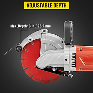 VEVOR Electric Concrete Saw, 7" Blade with 2-1/2 inch Max Cutting Depth, Wet/Dry Sawing with Blade and Tools for Granite, Brick, Porcelain, Reinforced Concrete