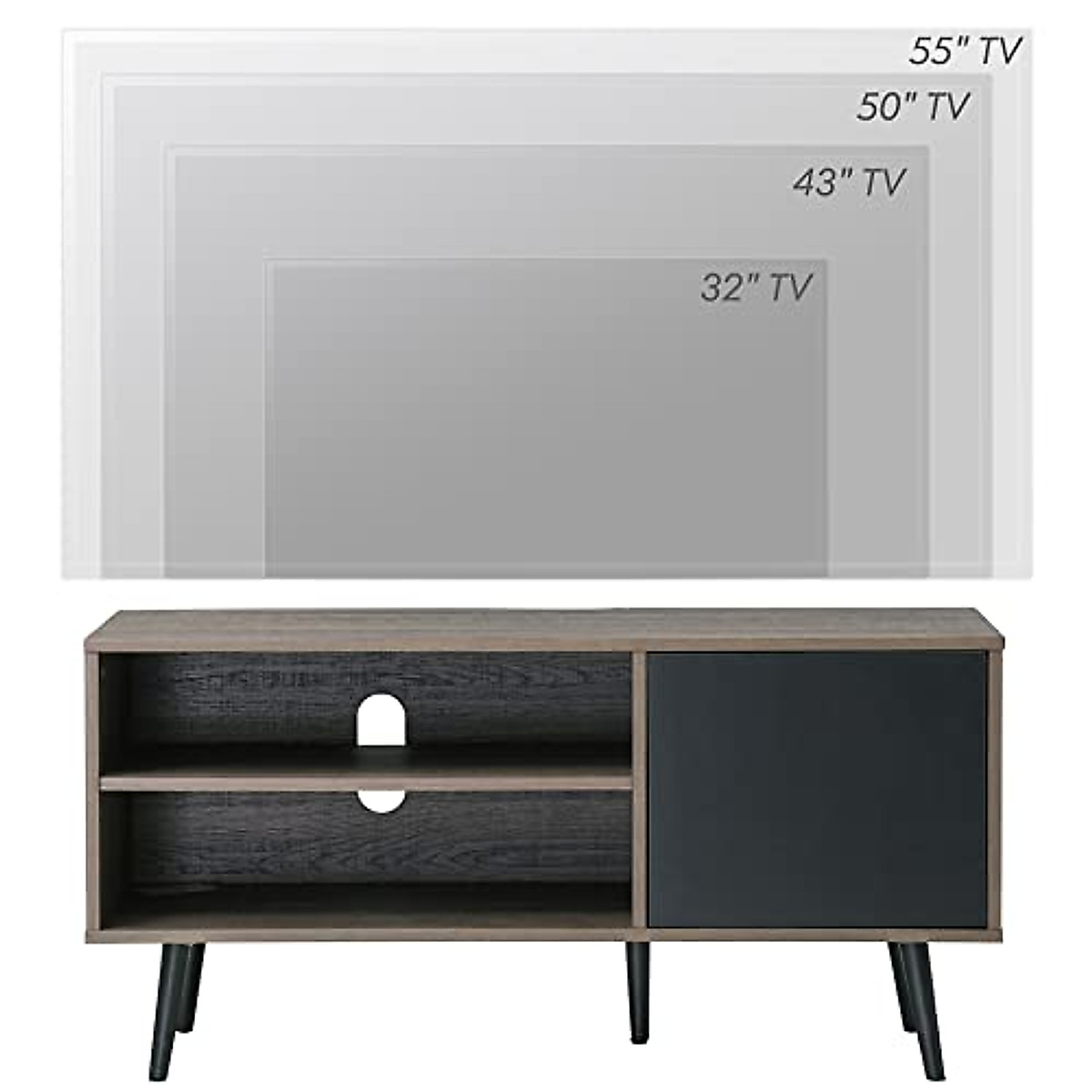 Mid Century Modern TV Stand for 55 inch Flat Screen, Wood TV Cabinet Media Console with Storage, Home Entertainment Center for Living Room Bedroom, 50'' Black/Espresso