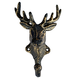 Grace Home Cast Iron Heavy Duty Rustic Vintage Finished Deer Head Single Decorative Wall Hook Keys Towels Hook Nature Lovers Gift Idea (Deer Hook)