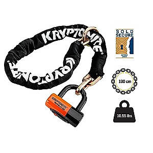 Kryptonite New York 1213 Cinch Ring Bike Chain Lock, 4.2 Feet Long Heavy Duty Anti-Theft Sold Secure Gold Bicycle Chain Lock and Keys for Ultimate Security E-Bike, Motorcycle, Scooter