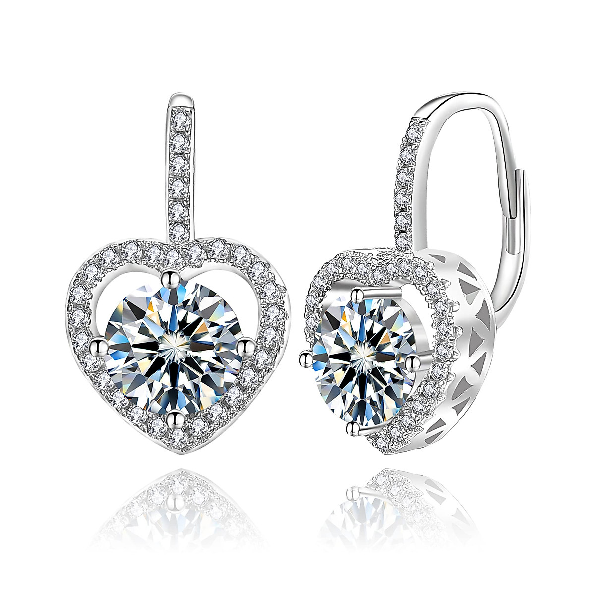 wowshow Moissanite Earrings 925 Sterling Silver Dangle Earrings 2ct Moissanite Drop Earrings White Gold Plated Leverback Diamond Earrings for Women Birthday Mothers Day Gifts