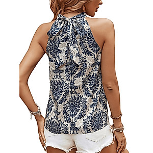 SOLY HUX Women's Halter Tops Graphic Tank Top Blouses Summer Casual Trendy Sleeveless Shirts Beige Tribal M