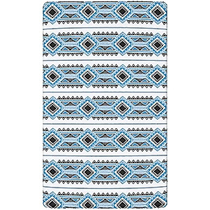 Tribal Themed Fitted Mini Crib Sheets,Portable Mini Crib Sheets Ultra Soft Material-Crib Mattress Sheet or Toddler Bed Sheet,24“ x38“,Sea Blue Charcoal Grey White