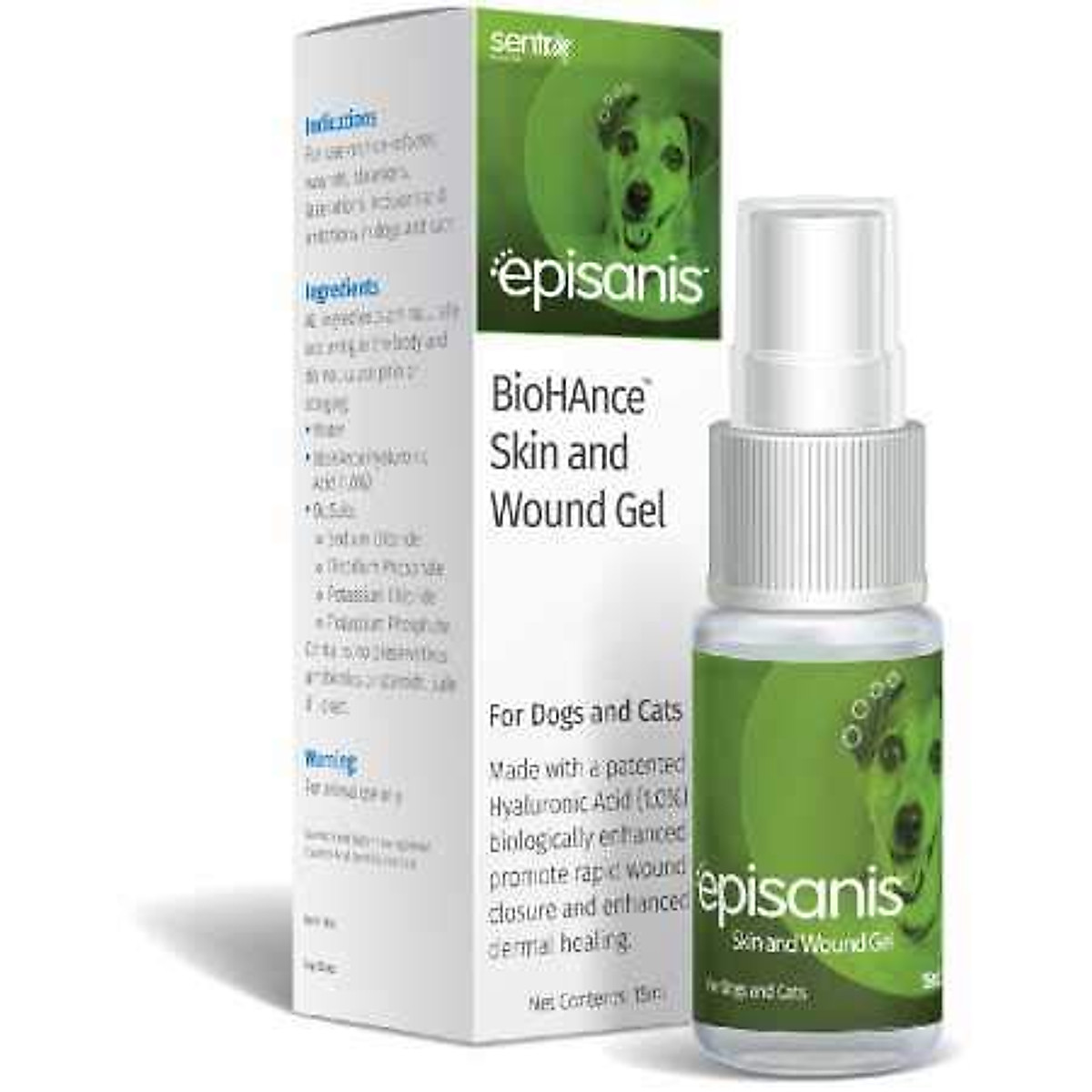 Sentrx Episanis Skin & Wound Gel Spray for Dogs & Cats, Patented BioHance Wound Spray, Cuts, Bites, Hot Spots, Ulcers, 15 ml