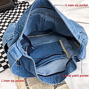Cross Body Bag Purses for Women Denim Crossbody Handbags Blue Jean Purse Travel Large Hobo Canvas Cute Tote Bag with Zipper Pockets School Teen Girls Shoulder Casual Hand Bags Ladies Messenger Trendy