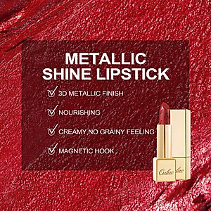 Oulac Red Lipstick Halloween for Women with Metallic 3D Shine Lightweight Hydrating Formula, High Impact Lip Color, Full Coverage Lip Makeup, Cherry Bomb(12)