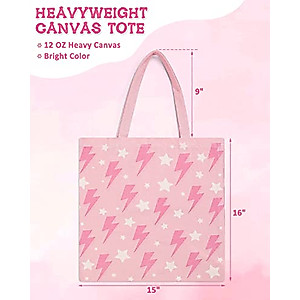 Percozzi 3 Pieces Preppy Canvas Tote Bag Aesthetic Shopping Bags Y2K Hot Pink Shoulder Bags for Supplies Gift