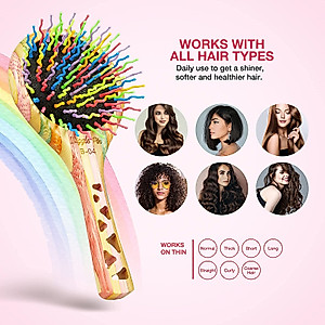 Bamboo Hair Brush, Girls Hair Brush, Rainbow Bamboo Paddle Hair Brushes for Women, Men and Kids, Health and Massage Scalp Brush Everyday Brush(Large)