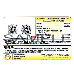 Diamond Wish - 1 Carat Lab Grown Diamond Round Stud Earrings for Women in 14k Yellow Gold (E-F, VS1-VS2, 1.00 cttw, IGI Certified) 4-Prong Setting Screw Back Studs