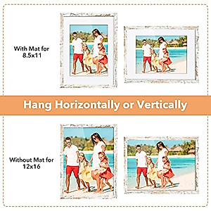 SYNTRIFIC 12x16 Picture Frames Set of 6,Rustic Distressed White Photo Frames Display Pictures 8.5x11 with Mat or 12x16 Without Mat,Farmhouse Wall Gallery Collage Photo Frames Home Decor Poster Frame
