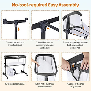 Ezebaby Baby Bassinet with Wheels, Bedside Bassinet Co Sleeper Crib for Newborn Baby Infants with All Mesh Sides and Adjustable 7 Heights, Mattress & Sheet Included