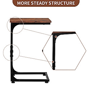 BETTAHOME C Shaped End Table, Set of 2 Side Table, for Couch, Bed, Chair, Living Room, Bedroom, Slides Under Sofa, Tray for Snack, Laptop, TV Dinner, Rustic Brown and Black BT001D