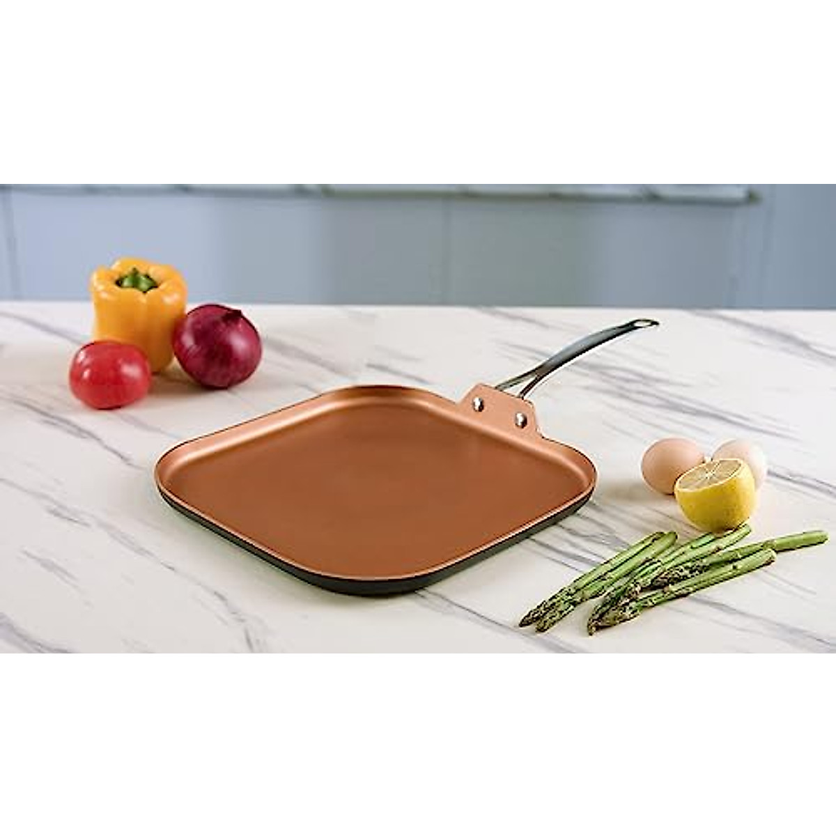 COOKSMARK 11-Inch Copper Griddle Pan for Stove Top -Nonstick Square Flat Pan with Stainless Steel Handle, Lightweight Induction Compatible -Oven Safe Dishwasher Safe
