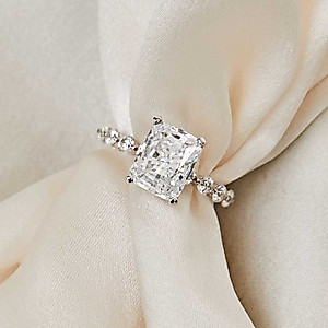 Michooyel S925 4ct Radiant Cut Cubic Zirconia Engagement Rings For Women Wedding Ring Promise Ring Sterling Silver Diamond Wedding Band