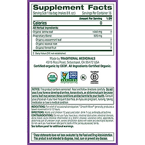 Traditional Medicinals Organic Smooth Move Senna Peppermint Herbal Tea, Relieves Occasional Constipation, (Pack of 4) - 64 Tea Bags