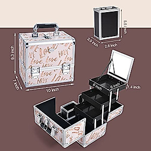 Joligrace Makeup Train Case Makeup Box Organizer Lockable with 3 Trays Portable Cosmetic Storage Case with Brush Holder & Mirror, Makeup Artist Travel Case Craft Case for Make-up or Nail Supplies