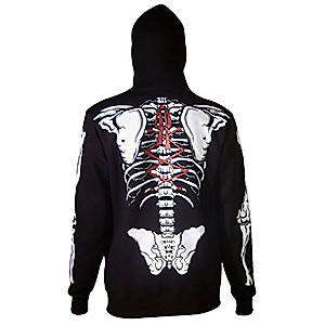 SKYLINEWEARS Men Full Face Mask Skeleton Skull Hoodie Sweatshirt Halloween Costume Hoodie Black S