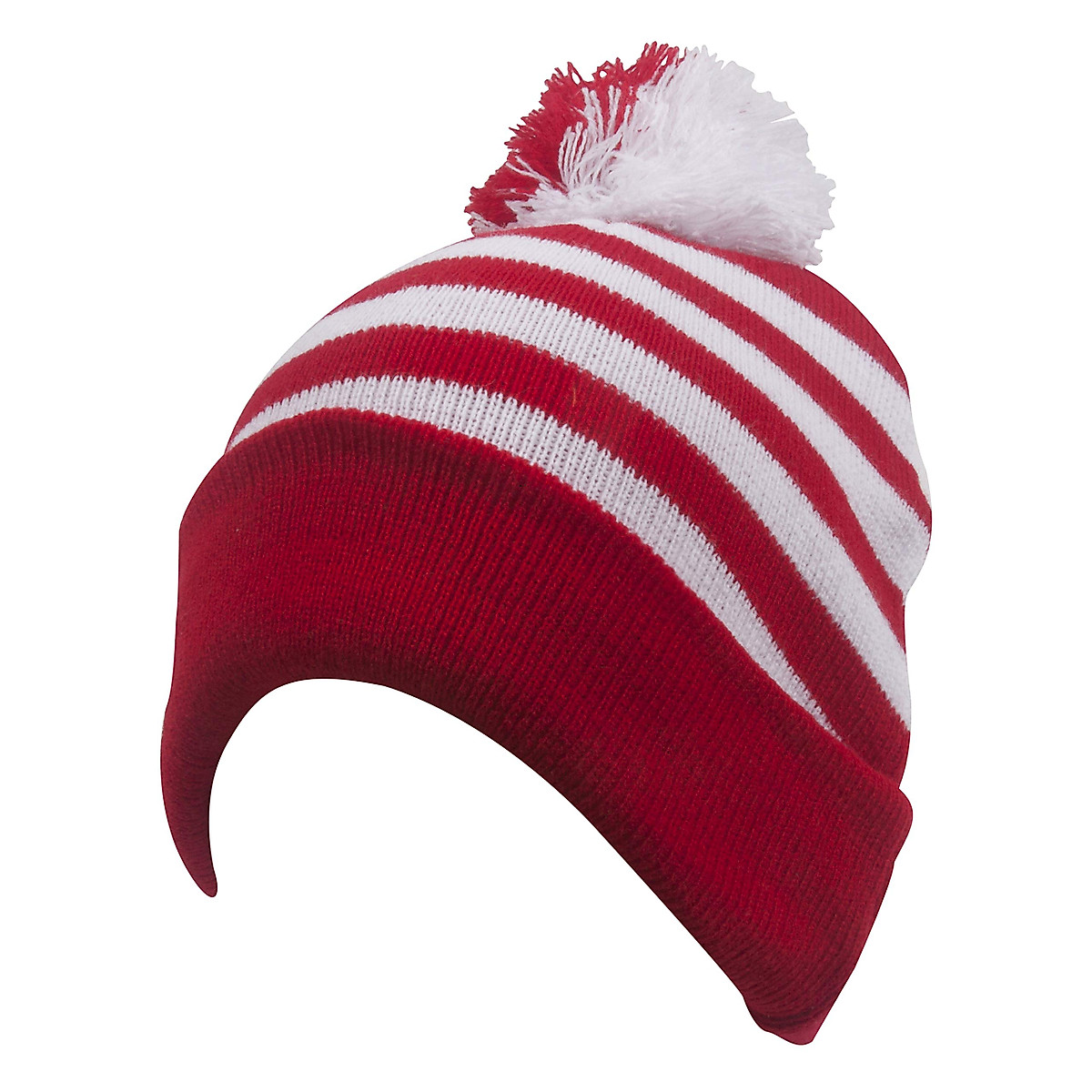 TOP HEADWEAR Striped Long Beanie w/Pom Red White Hat