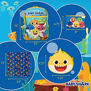 Baby Shark 5 Piece Backpack Set for Kids, Kindergarten Schoolbag with Insulated Lunch Box, Pencil Case, Cinch Bag, and Squishy Ball Toy Dangle, Daypack for Toddler’s Boys and Girls