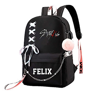 JUSTGOGO Korean KPOP Stray Kids Backpack FELIX Daypack Laptop Bag School Bag Mochila Bookbag