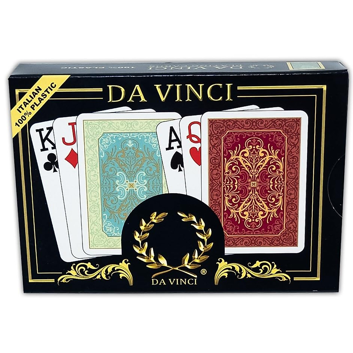 DA VINCI Persiano, Italian 100% Plastic Playing Cards, 2-Deck Set Poker Size Jumbo Index, with Hard Shell Case and 2 Cut Cards