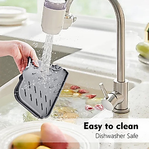 Kitchen Sink Splash Guard, Silicone Faucet Handle Drip Catcher Tray, fits faucet bottom diameter in 3.2 inch, Sponge Holder Sink Protectors Mat for Kitchen Bathroom Sink Accessories（15.4" x 5.9"）