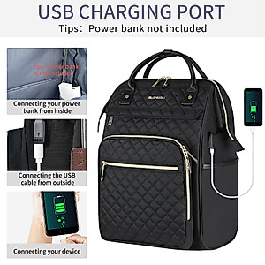 EMPSIGN 17 Inch Laptop Backpack for Women Men Work Laptop Bag Large Capacity with USB Port, Waterproof Purse Backpacks Teacher Nurse Travel Bags Casual Daypacks for School, College, Business, Black