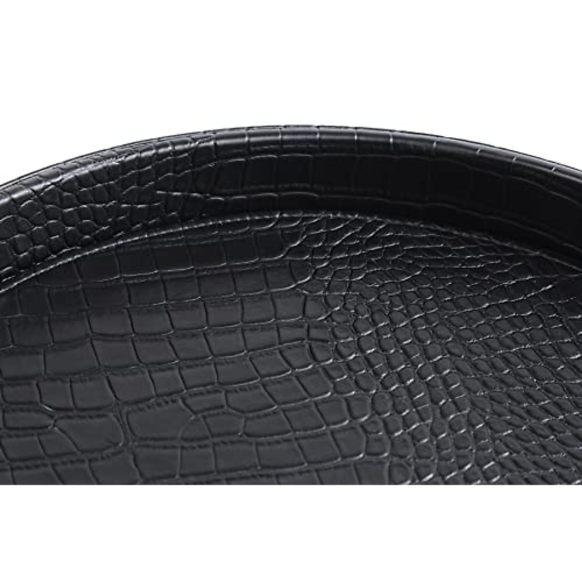 HofferRuffer Faux Leather Round Serving Tray, Vegan Croco Leather Decorative Tray, Food Tray for Storage Drinks, Snack & Cosmetics, Dia.12'' x 1.6'' (Black)