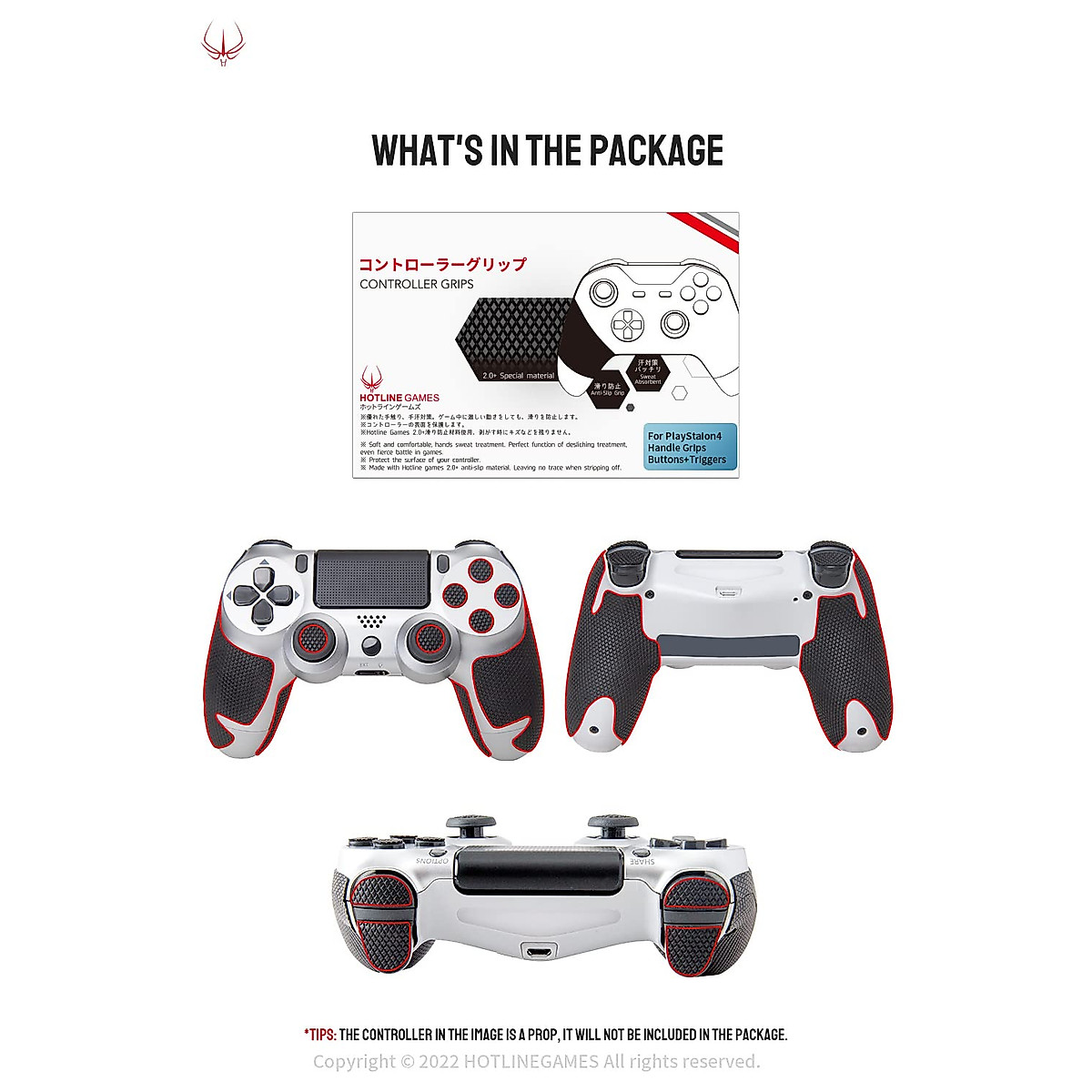HOTLINEGAMES 2.0 Plus Controller Grip Compatible with PS4 DualShock 4 Controllers Grips Tape, Textured Soft Skin Kit, Pre-Cut, Easy to Apply, Sweat-Absorbent (for Handle Grips+Buttons+Triggers)