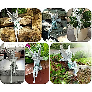 Anvirtue Sitting Fairy Statue Garden Angel Figurine Outdoor Decoration Waterproof Resin Garden Sculpture for Patio Yard Lawn Porch Art Ornament Housewarming Christmas Birthday Gift (White)