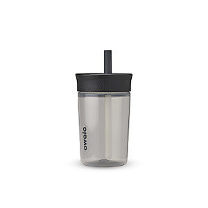 Owala Kids BPA-Free Plastic Tumbler with Spill Resistant Flexible Straw, Easy to Clean, Kids Water Bottle, Great for Travel, Dishwasher Safe, 15 Oz, Black and Gray (Skate Park)