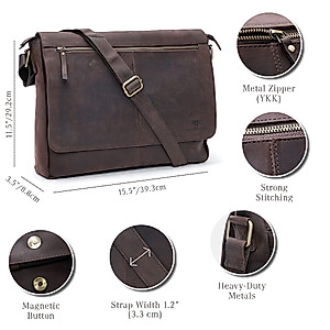 LUXEORIA Leather Briefcase Shoulder Bag for Women & Men, Over the Shoulder Bag for Women Crossbody & Mens Briefcase Office Bag for Travel | Opulent - Dark Brown